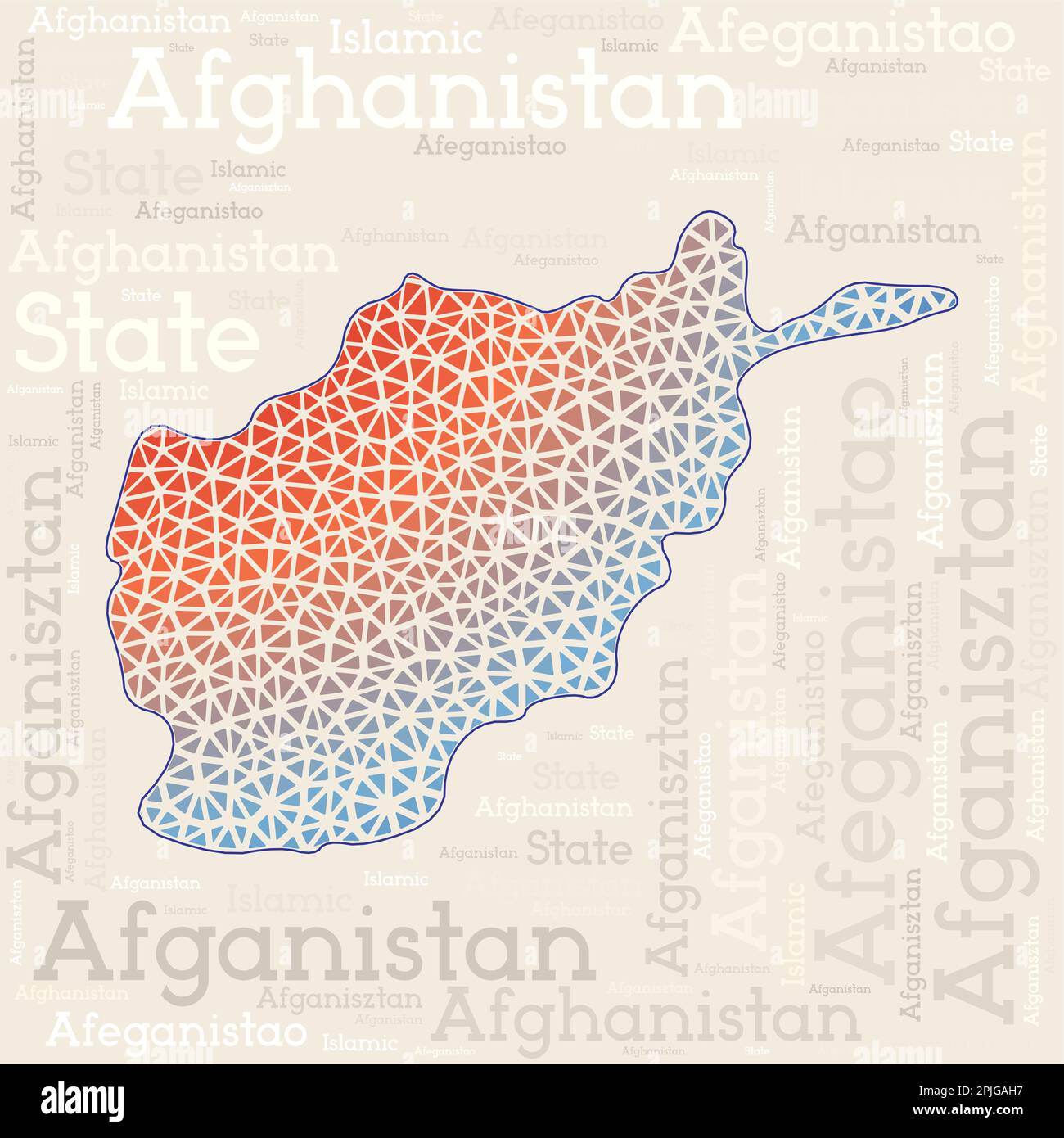 Afghanistan map design. Country names in different languages and map ...