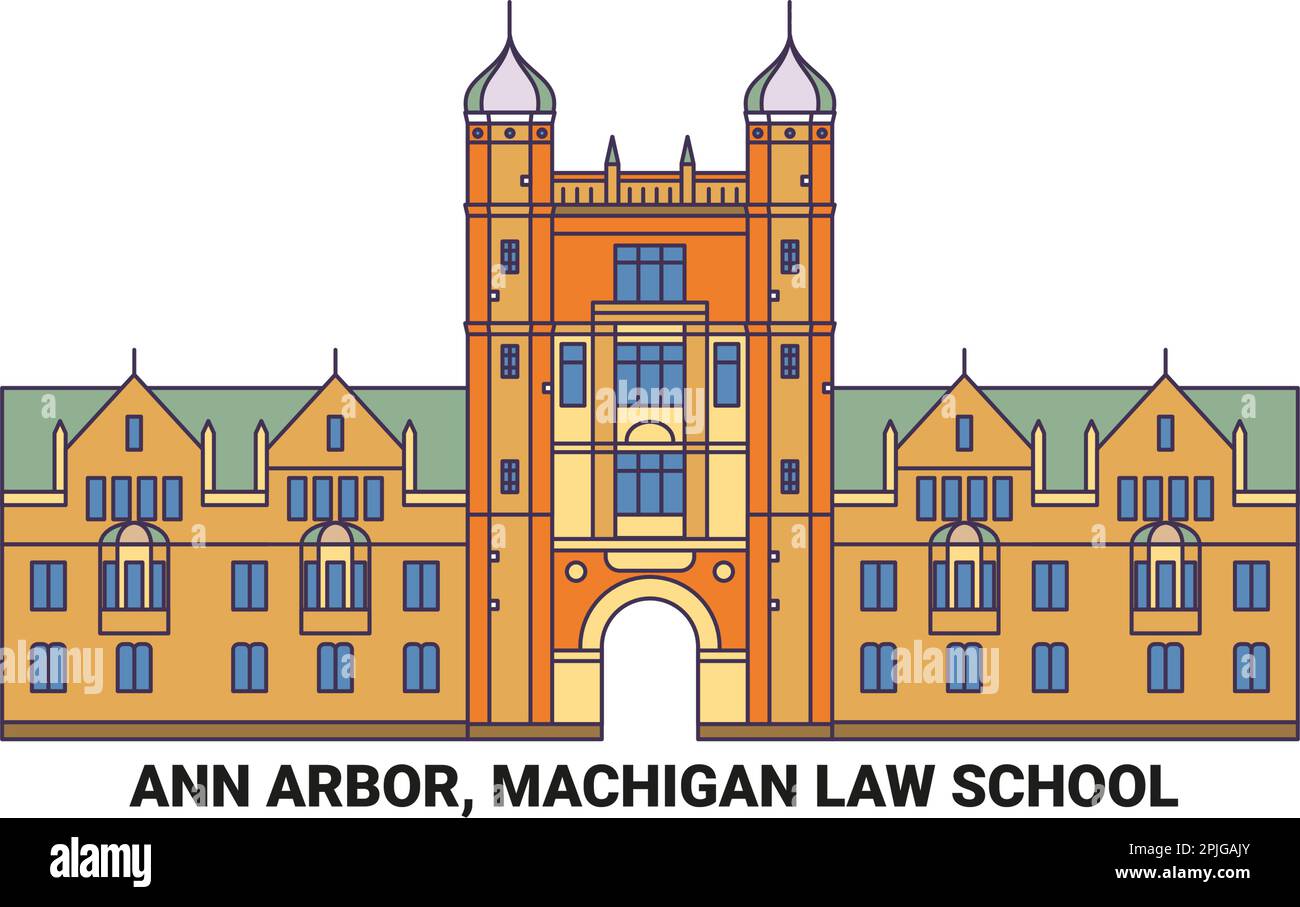 Usa, Ann Arbor, Machigan Law School travel landmark vector illustration ...