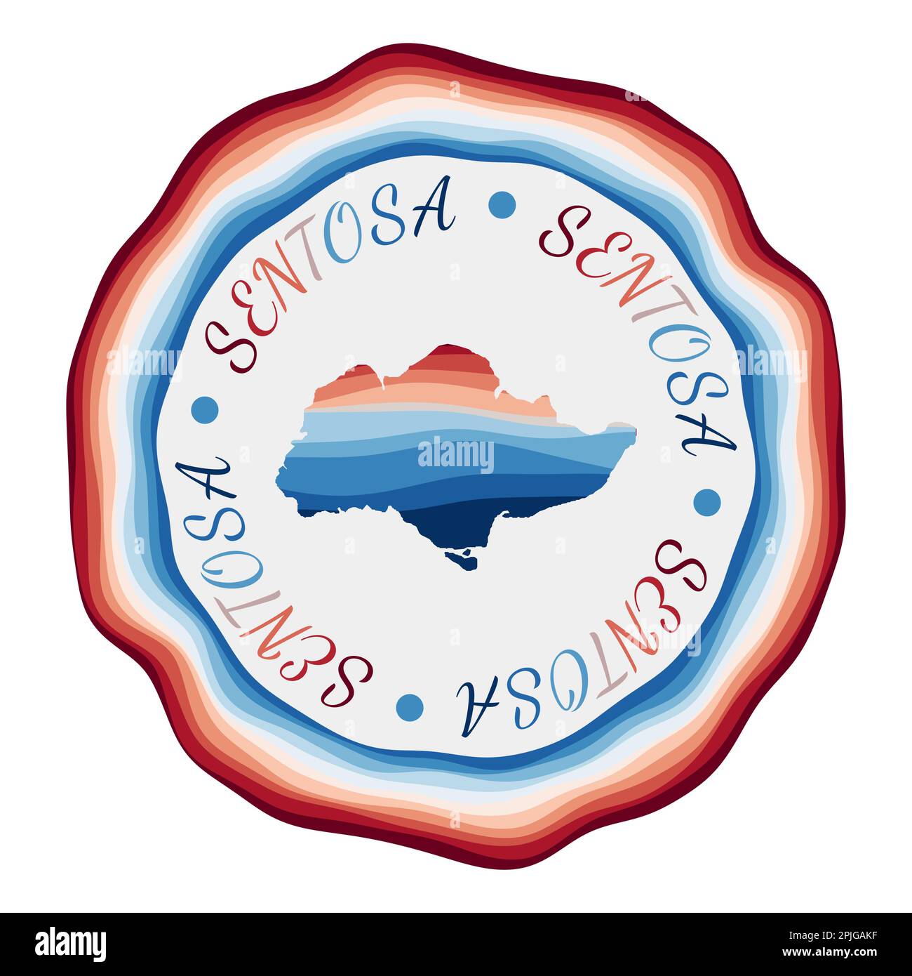 Sentosa badge. Map of the island with beautiful geometric waves and ...