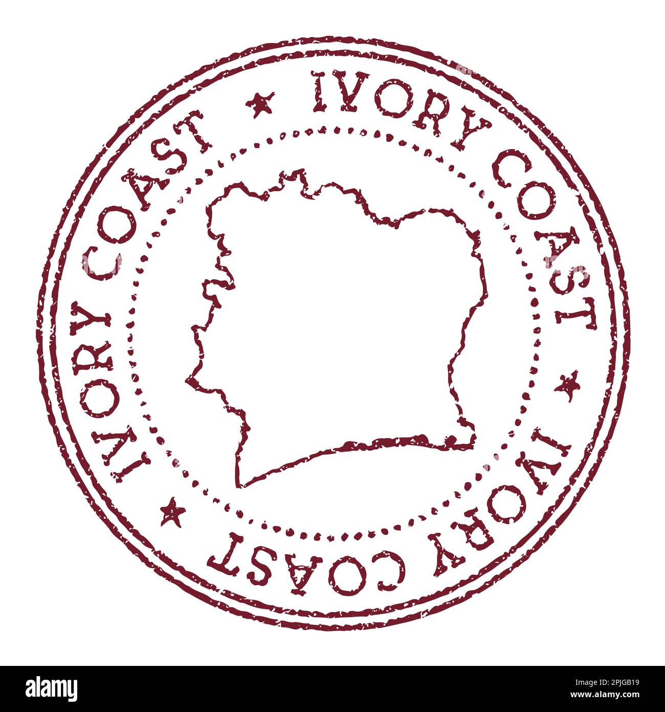 Ivory Coast round rubber stamp with country map. Vintage red passport ...