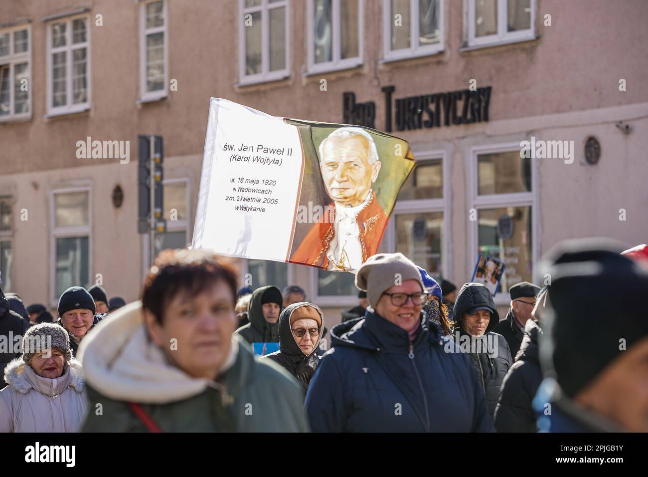 Gdansk, Poland April, 2nd. 2023 Several hundred people with portraits ...