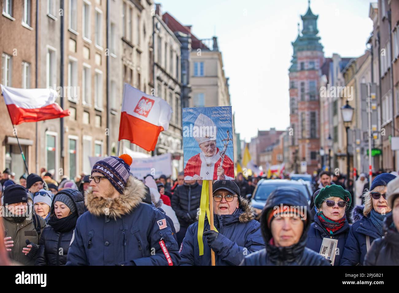 Gdansk, Poland April, 2nd. 2023 Several hundred people with portraits ...