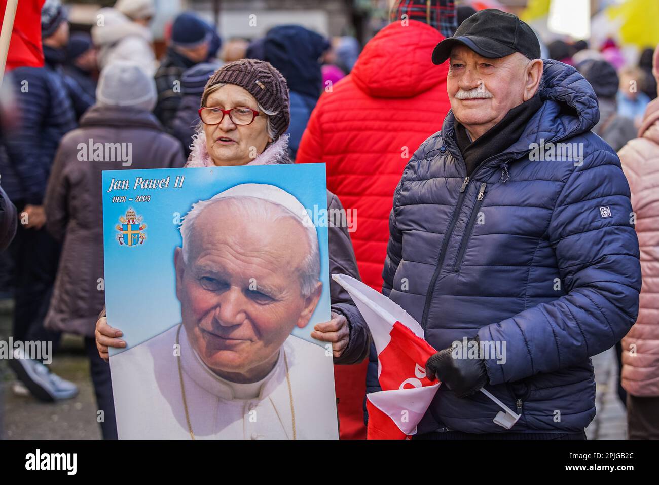 Gdansk, Poland April, 2nd. 2023 Several hundred people with portraits ...