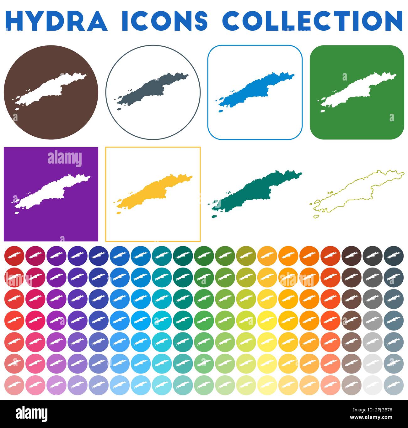 Hydra icons collection. Bright colorful trendy map icons. Modern Hydra ...