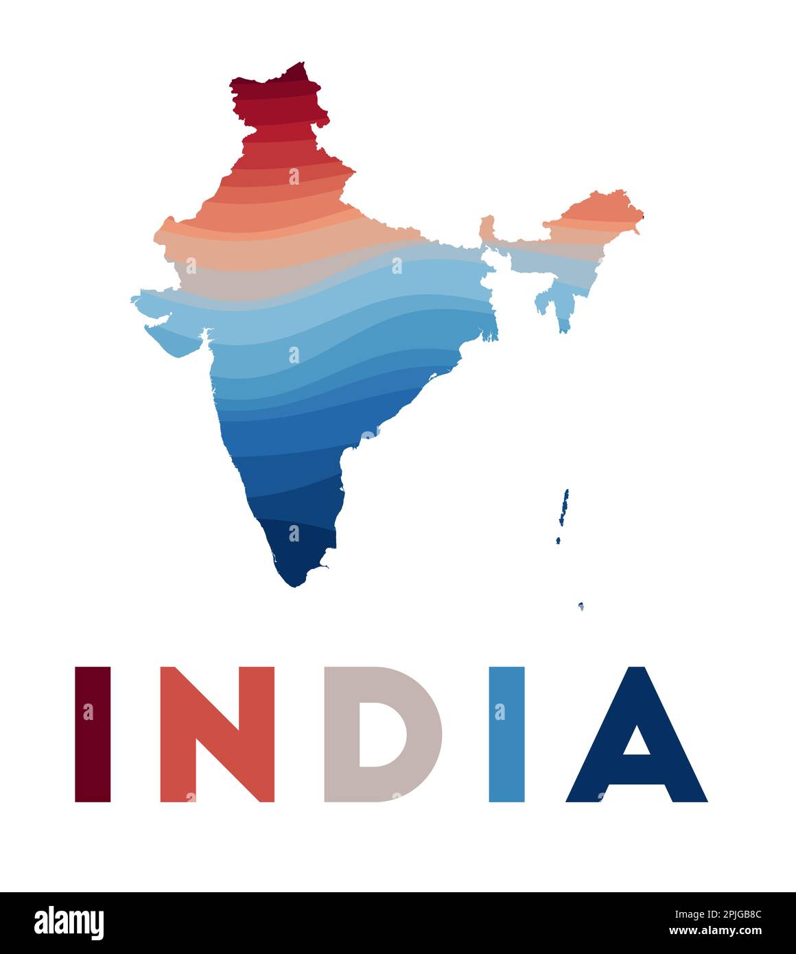 India map. Map of the country with beautiful geometric waves in red and blue colors. Vivid India ...