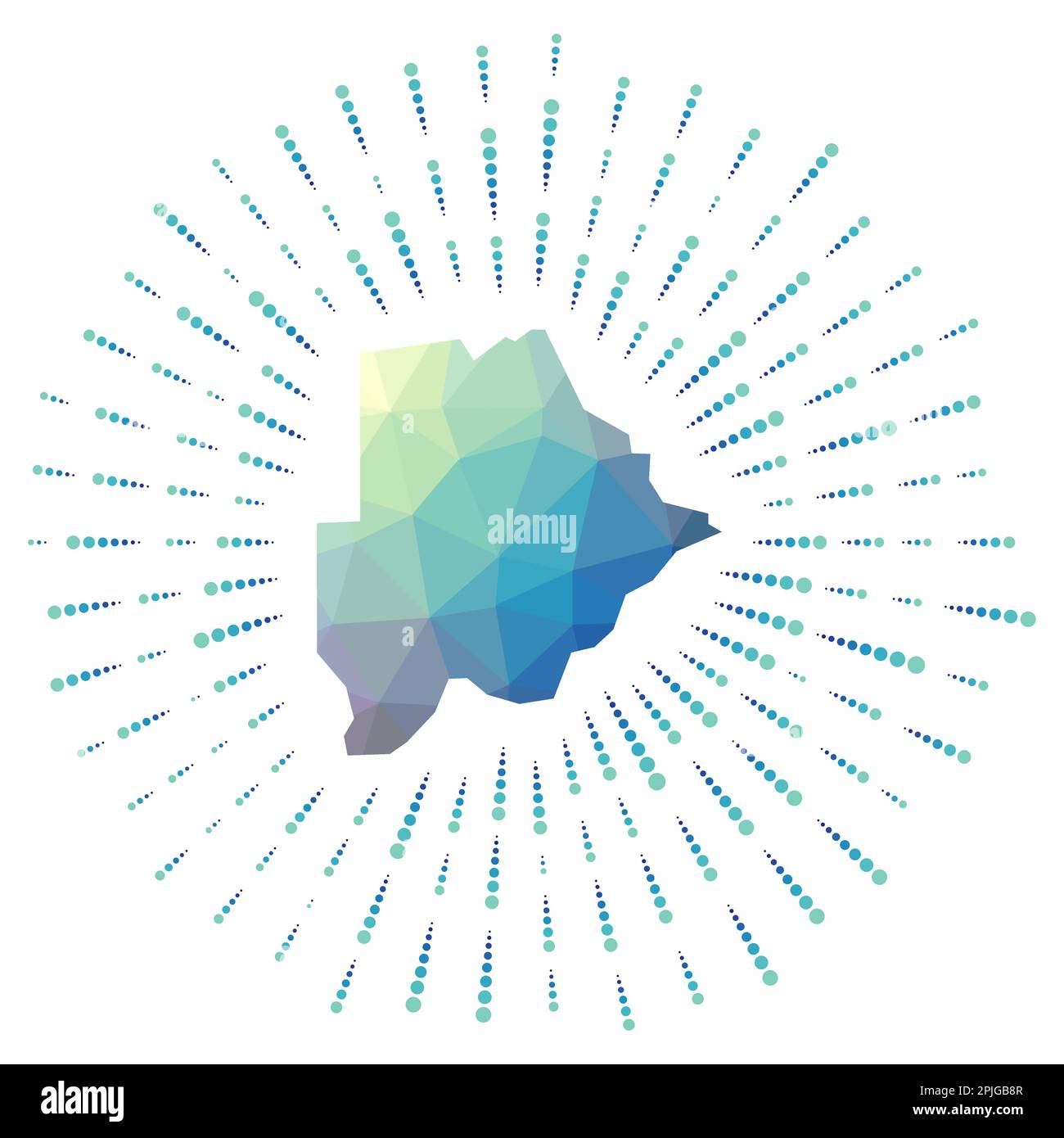 Shape of Botswana, polygonal sunburst. Map of the country with colorful ...