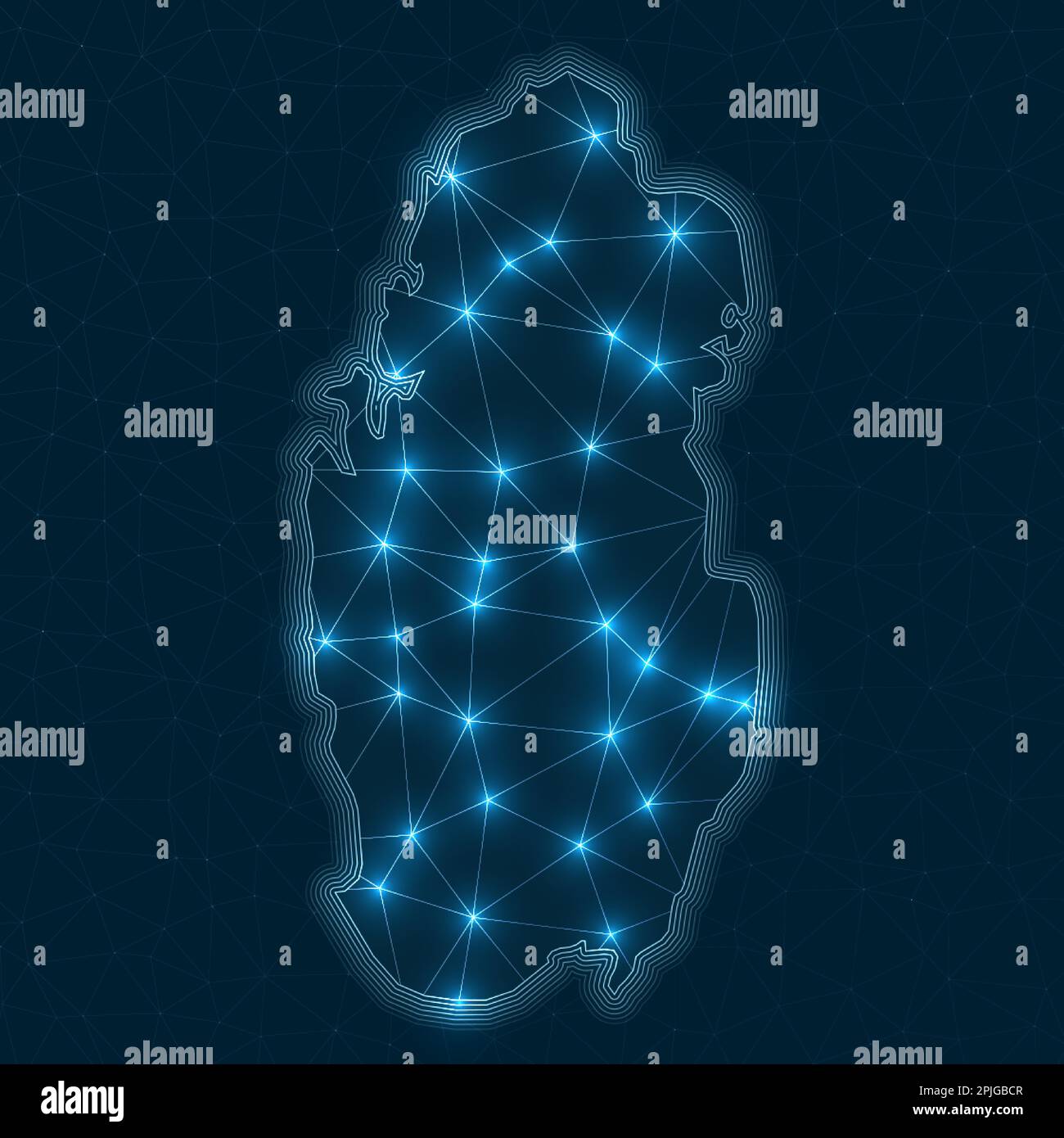 Qatar network map. Abstract geometric map of the country. Digital connections and ...
