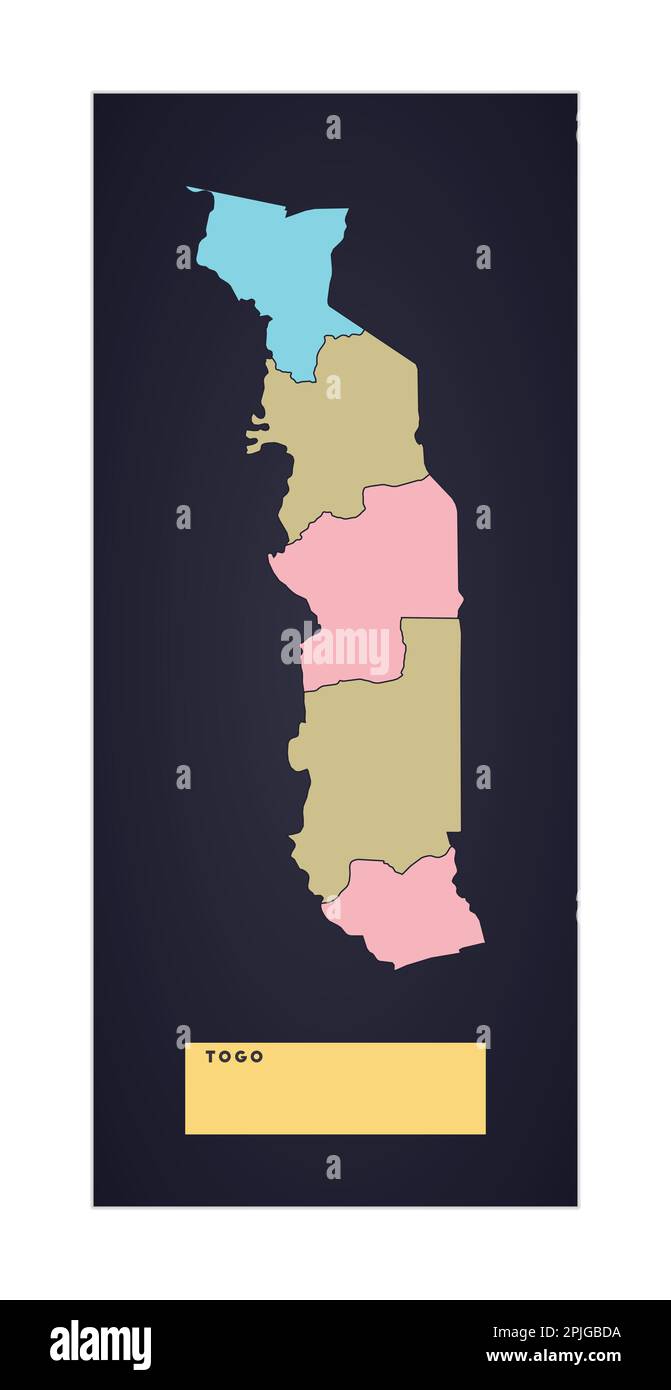 Togo map. Country poster with regions. Shape of Togo with country name ...