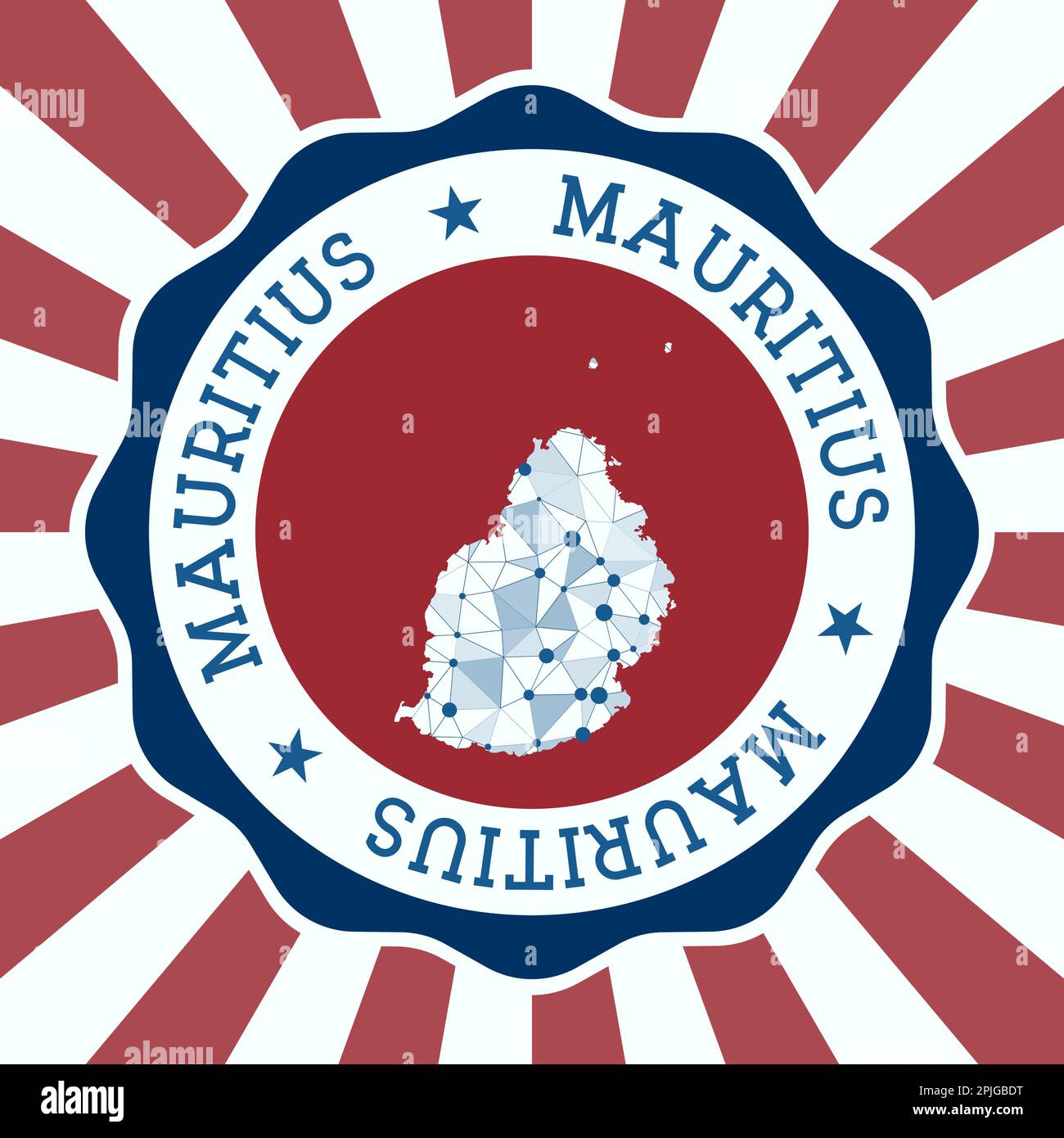 Mauritius Badge. Round logo of island with triangular mesh map and ...