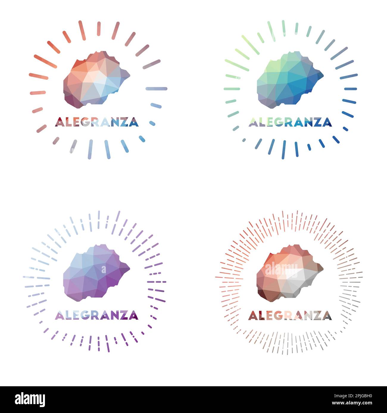 Alegranza low poly sunburst set. Logo of island in geometric polygonal ...