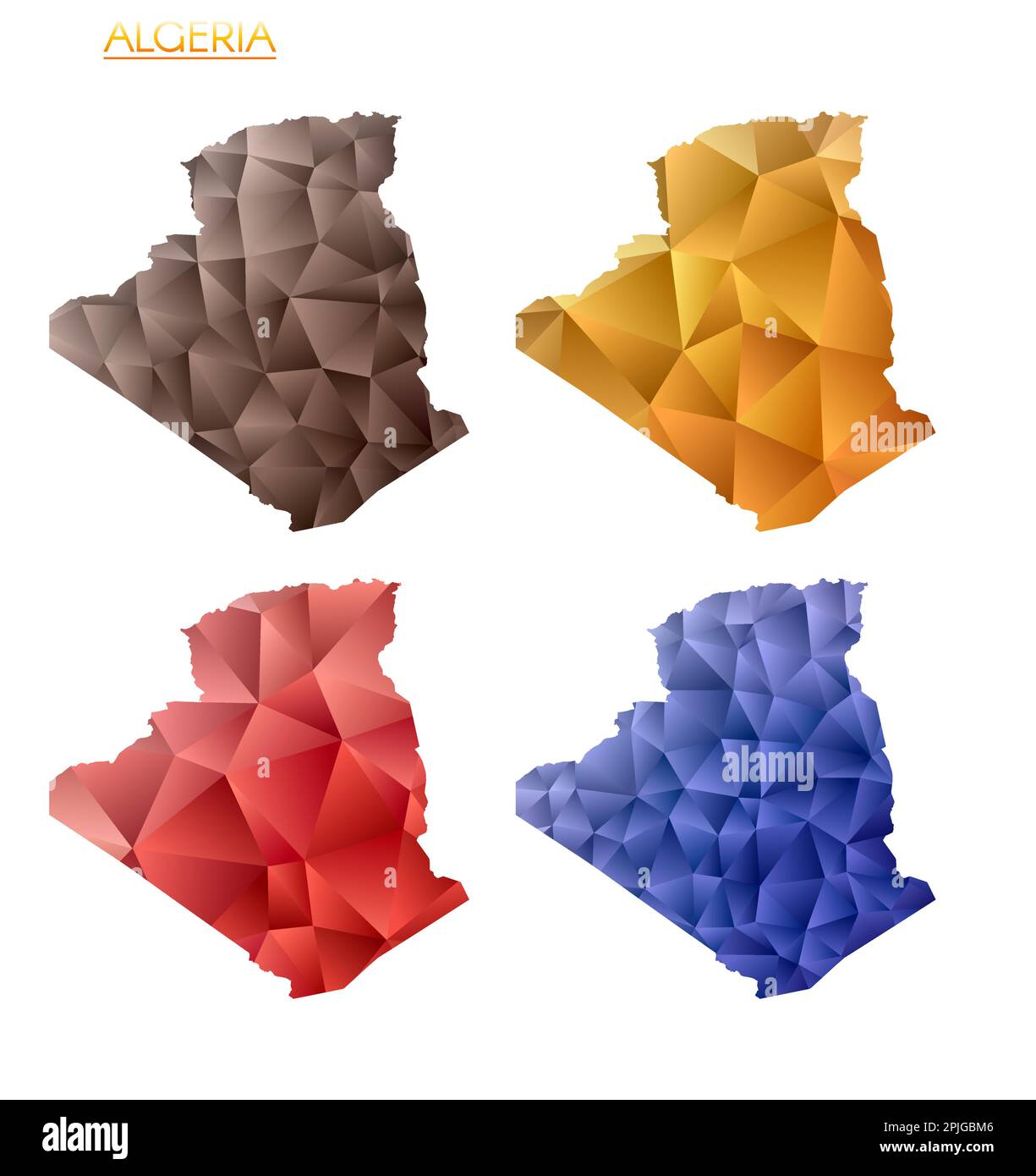 Set of vector polygonal maps of Algeria. Bright gradient map of country in low poly style Stock ...