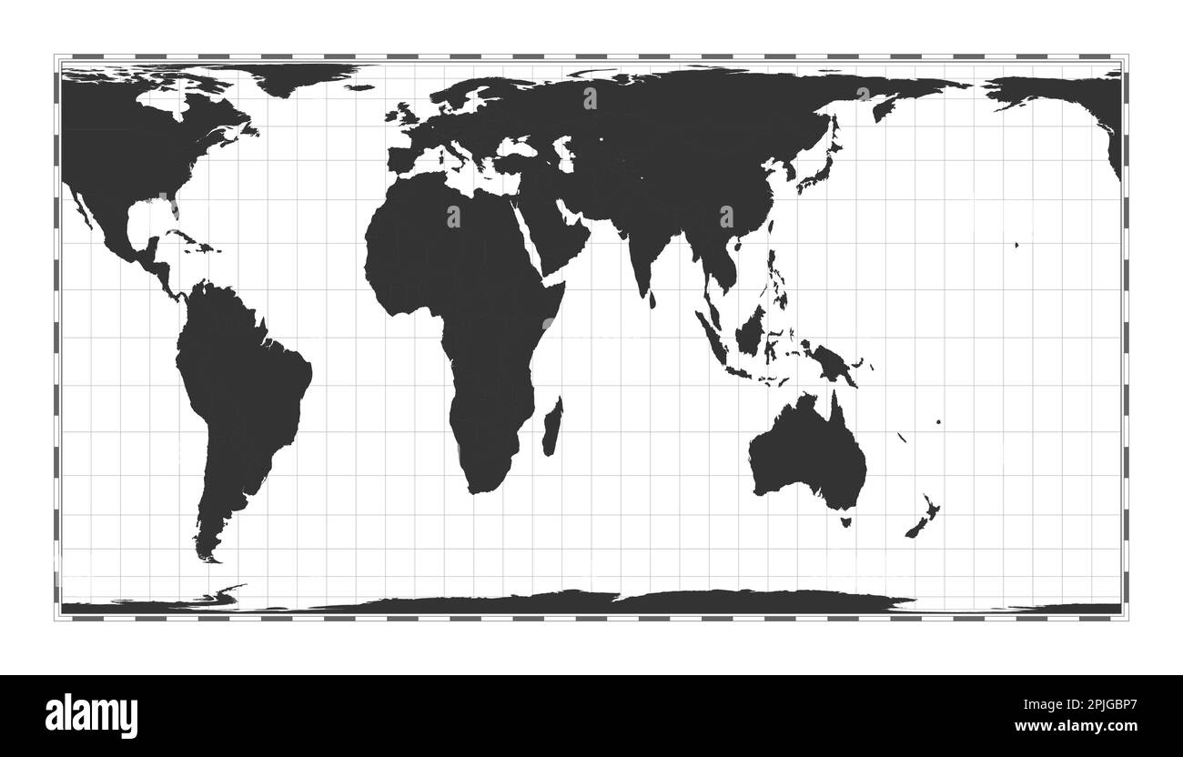 Vector world map. Cylindrical equal-area projection. Plain world ...