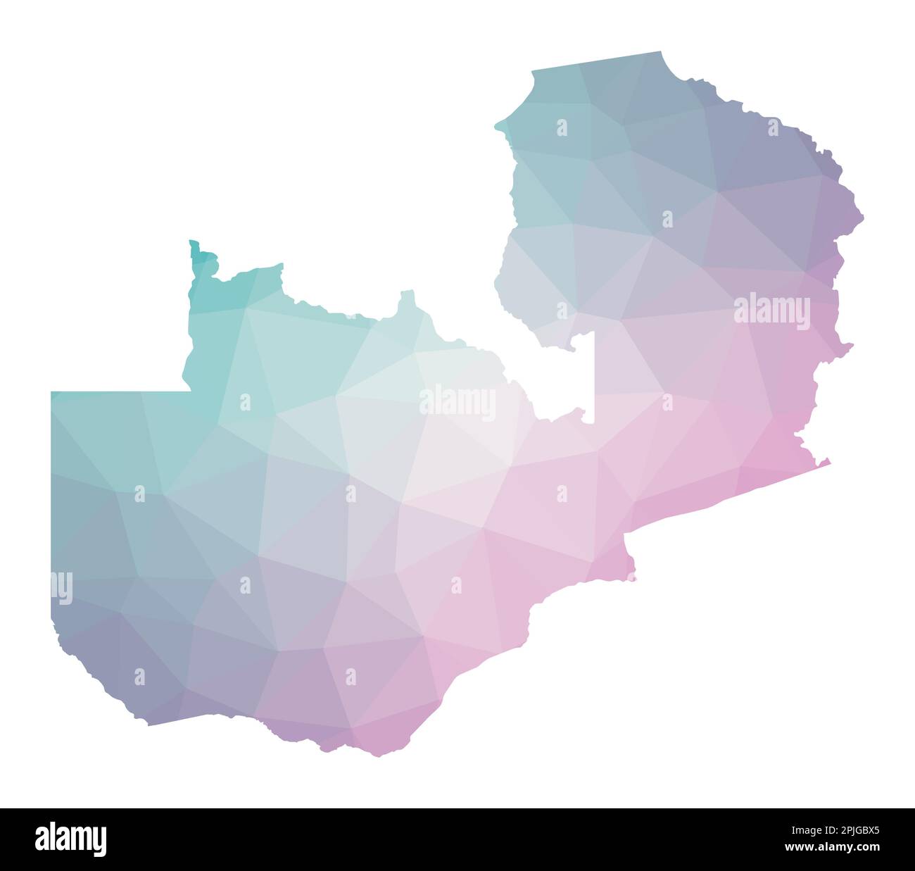 Polygonal map of Zambia. Geometric illustration of the country in emerald and amethyst colors ...