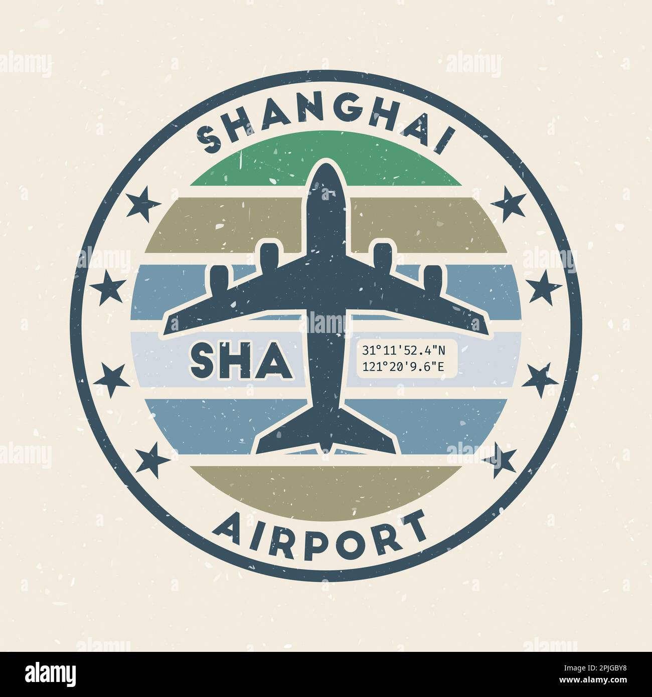 Shanghai airport insignia. Round badge with vintage stripes, airplane ...