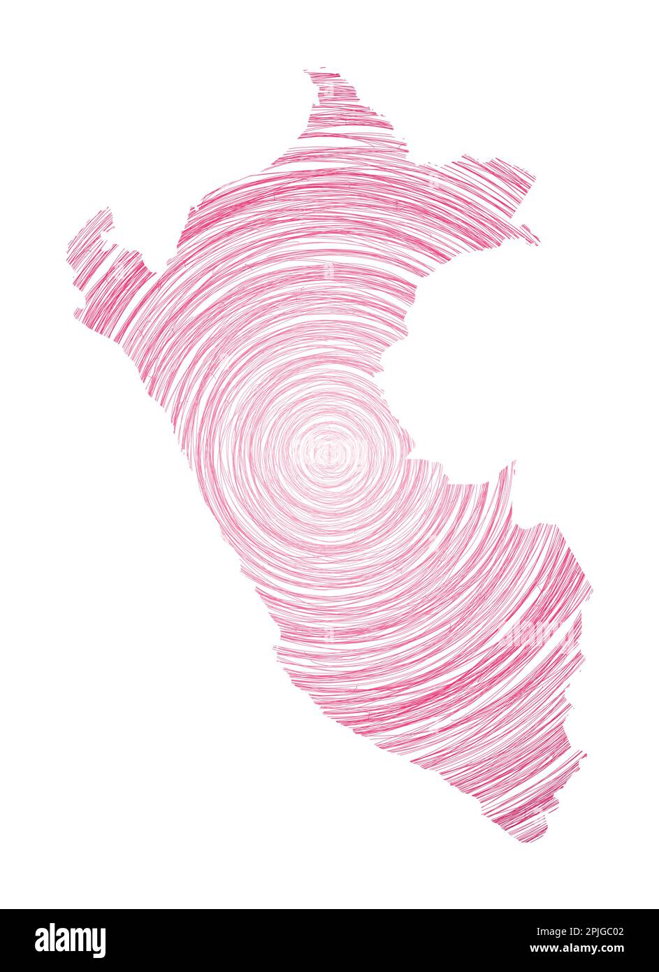 Peru map filled with concentric circles. Sketch style circles in the ...