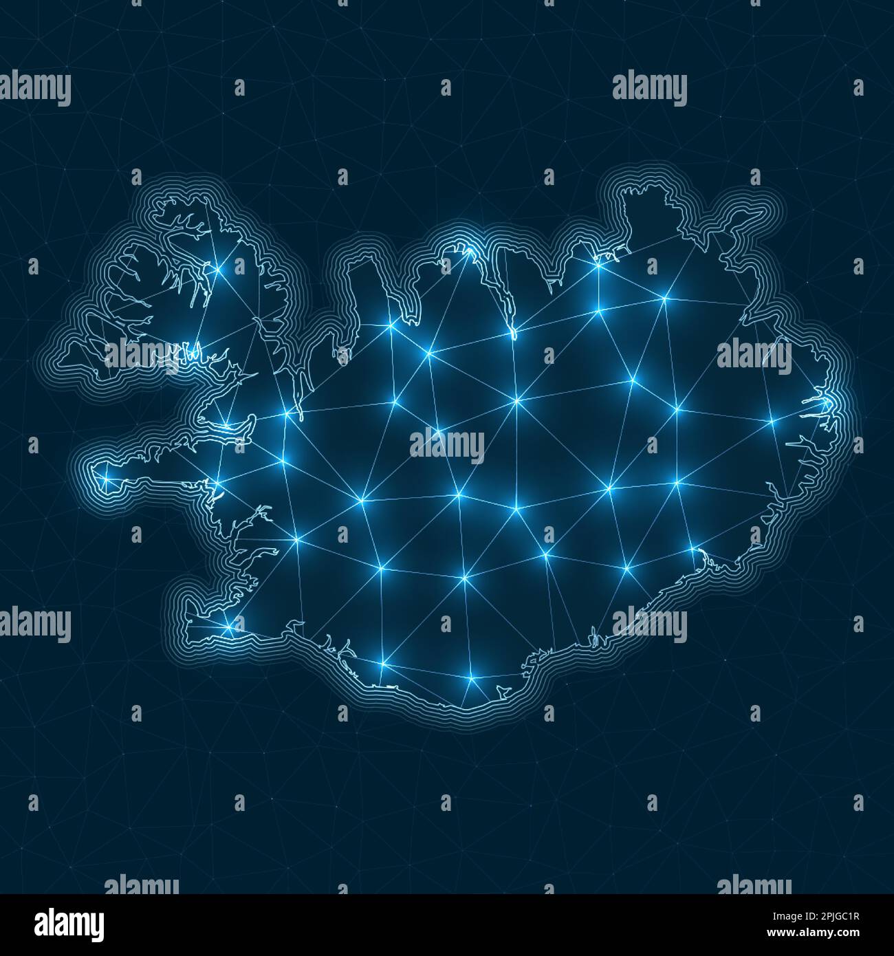 Iceland network map. Abstract geometric map of the country. Digital connections and ...