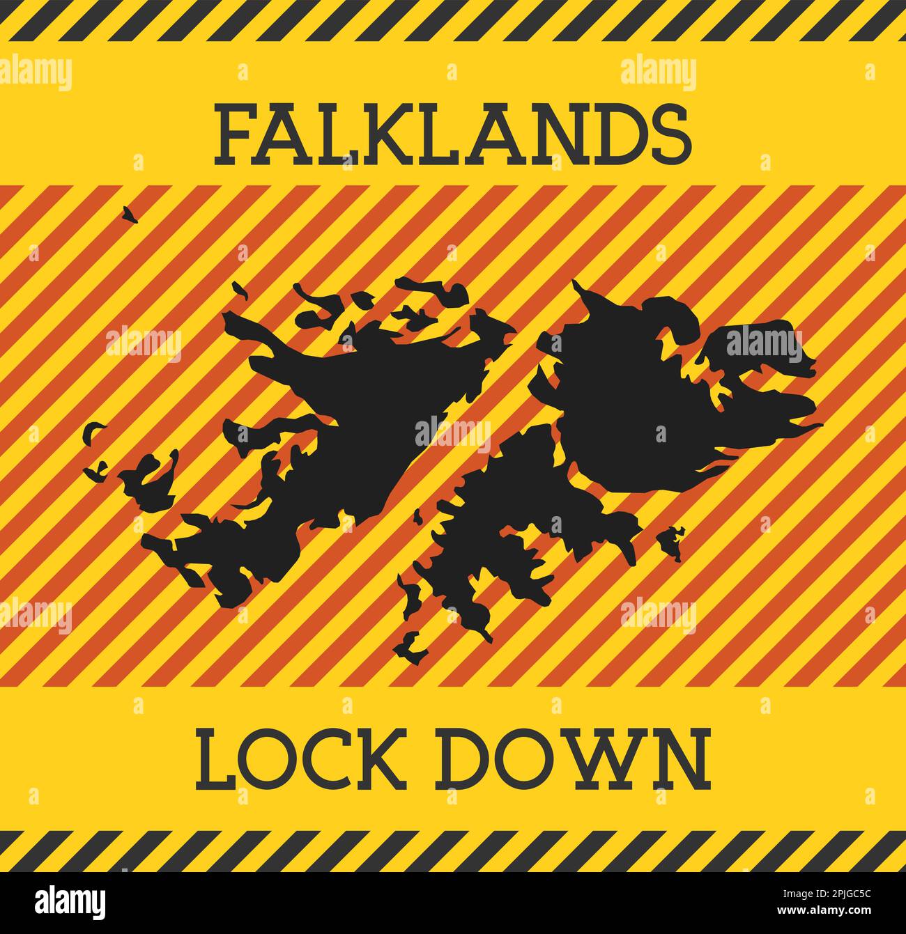 Falklands Lock Down Sign. Yellow country pandemic danger icon. Vector ...