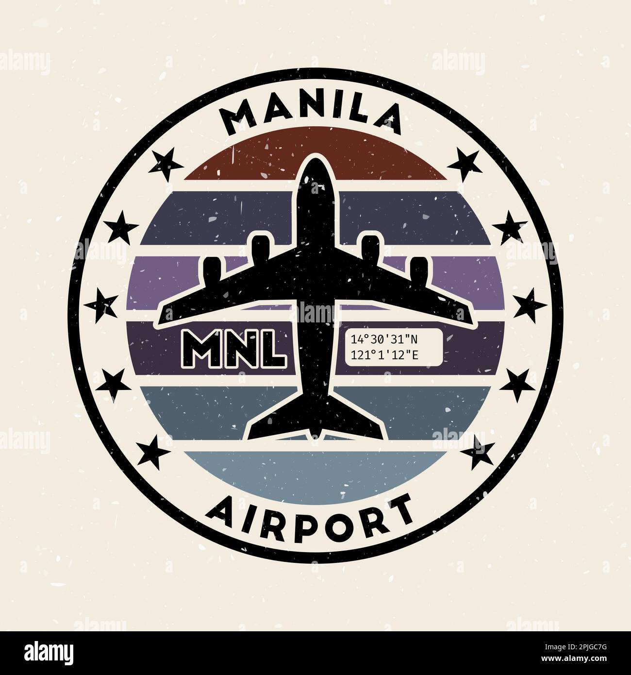 Manila airport insignia. Round badge with vintage stripes, airplane ...