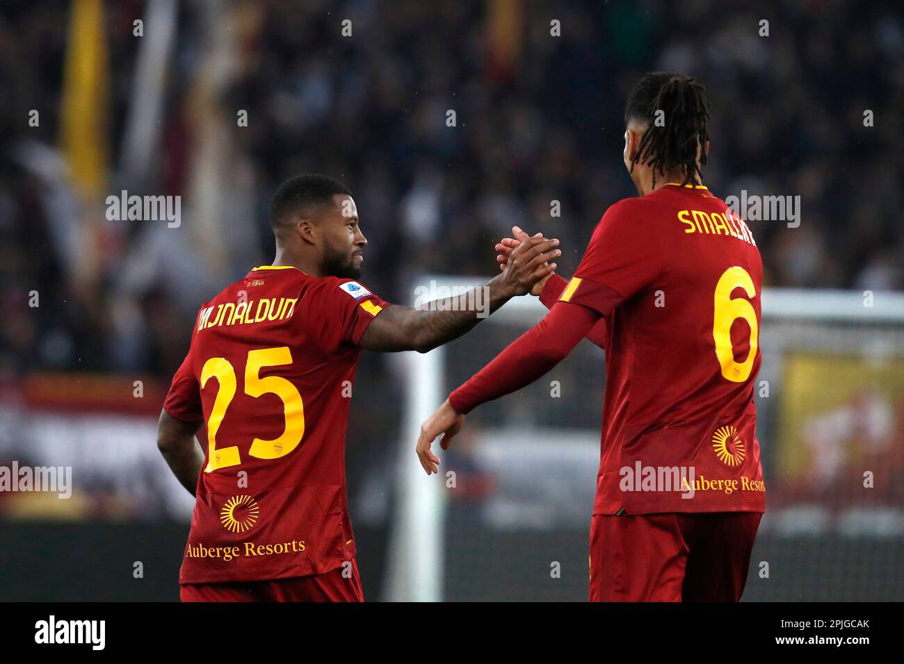 Rome, Italy. 02nd Apr, 2023. Georginio Wijnaldum, center, of AS Roma ...