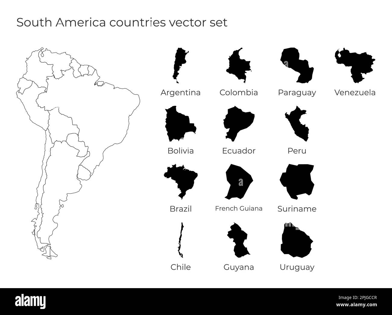 South America map with shapes of regions. Blank vector map of the ...