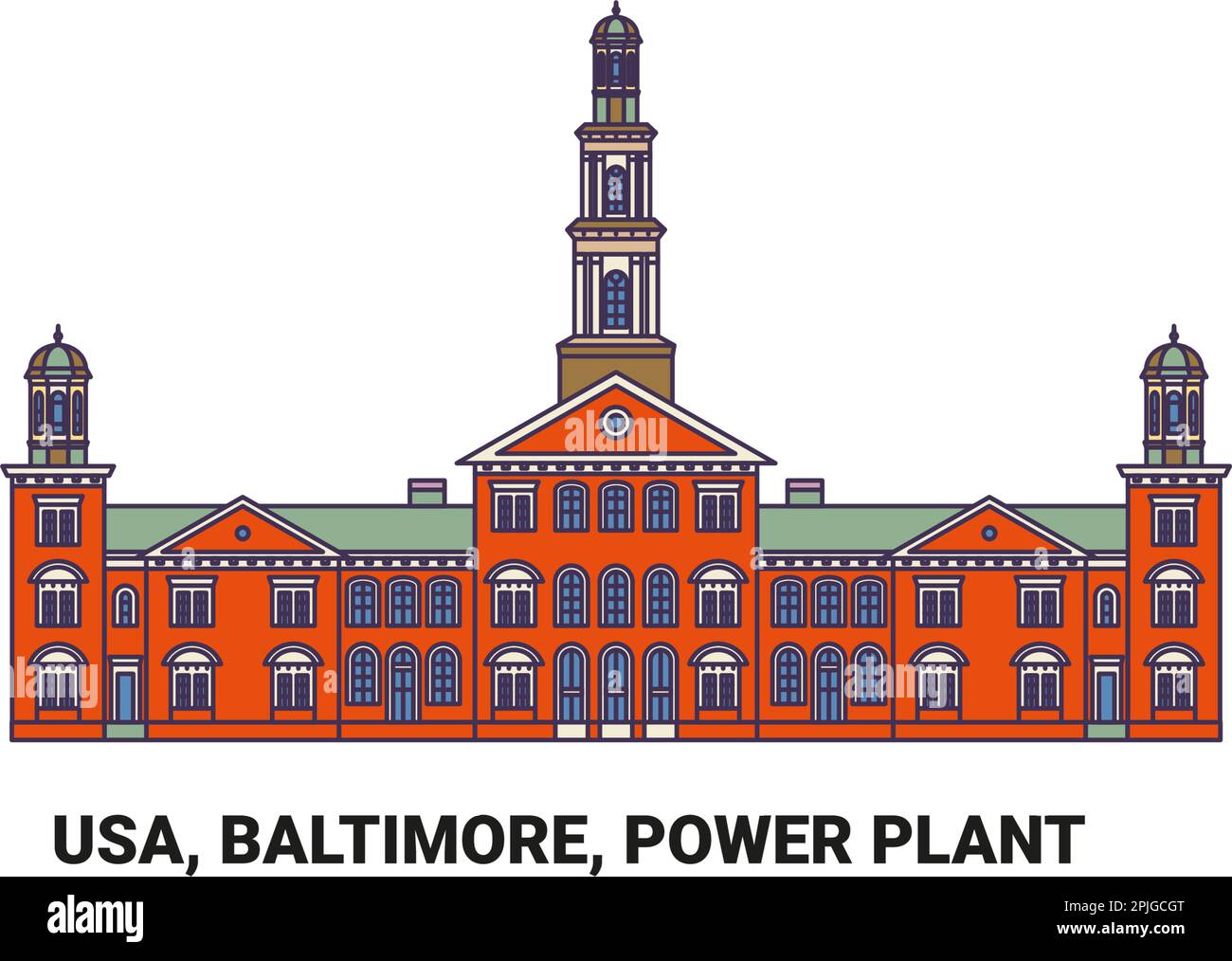 Usa, Baltimore, Power Plant travel landmark vector illustration Stock ...