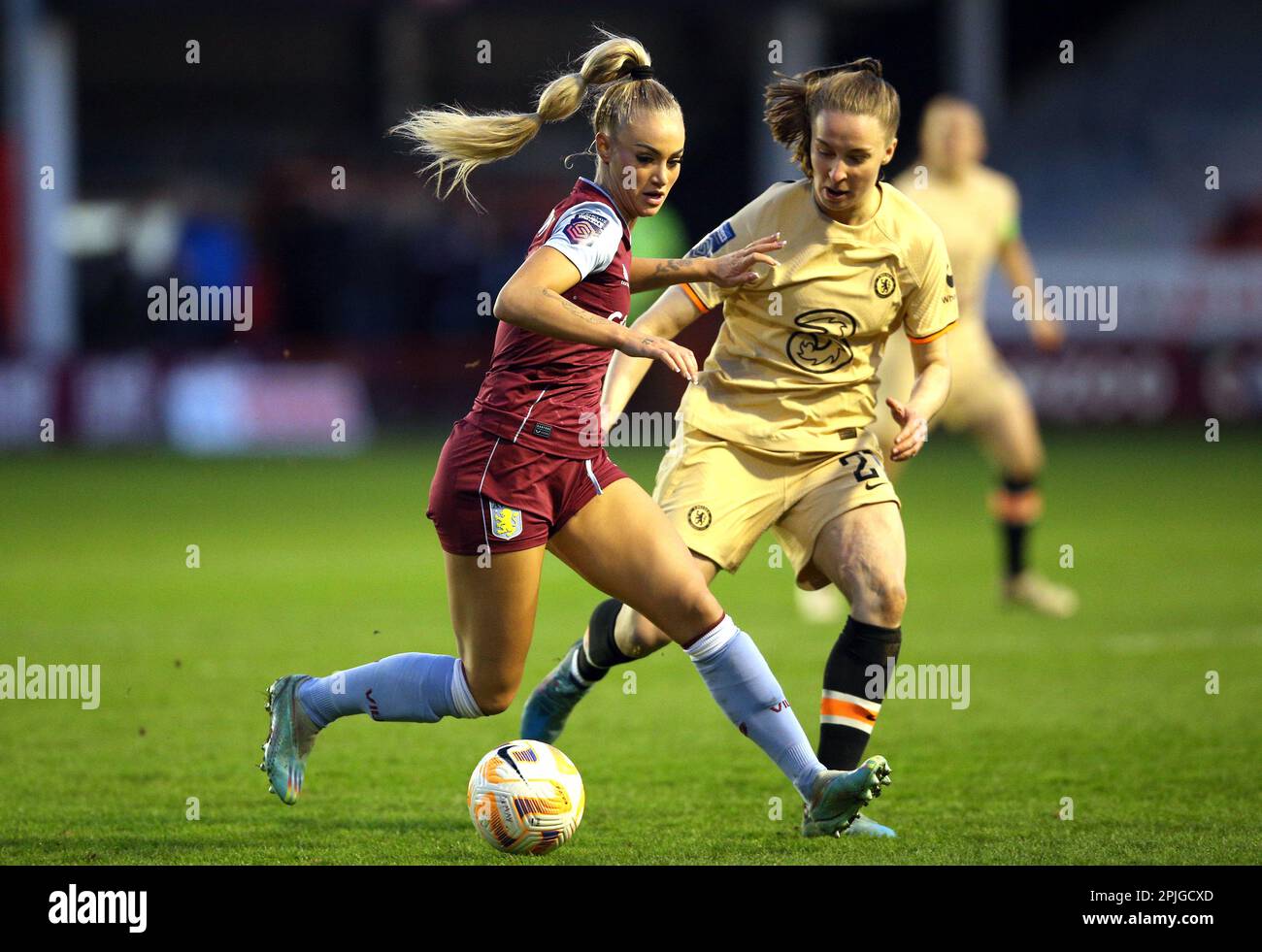 Aston Villa's Alisha Lehmann (left) and Chelsea's Niamh Charles battle ...