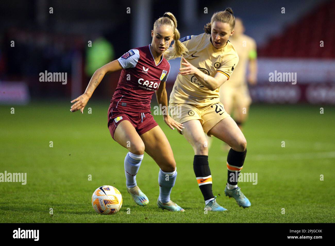 Aston Villa's Alisha Lehmann (left) and Chelsea's Niamh Charles battle ...