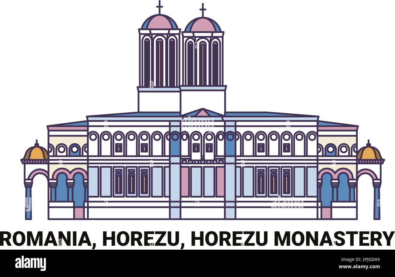 Romania, Horezu, Horezu Monastery travel landmark vector illustration ...