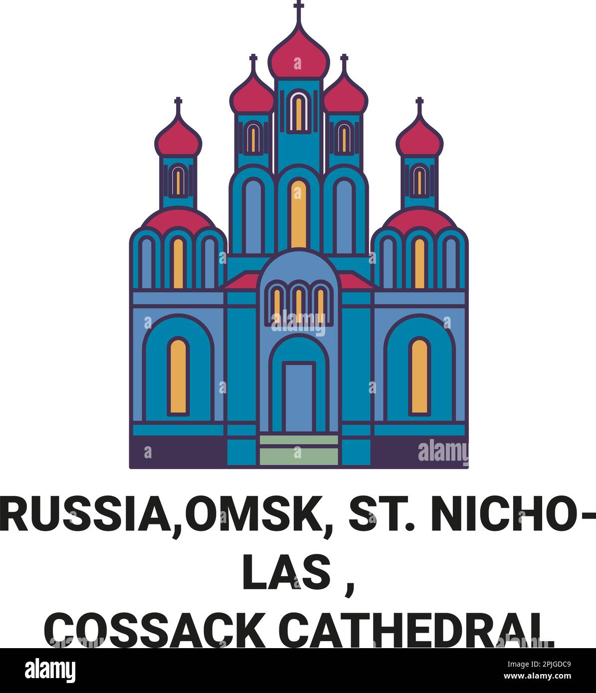 Russia,Omsk, St. Nicholas , Cossack Cathedral travel landmark vector ...