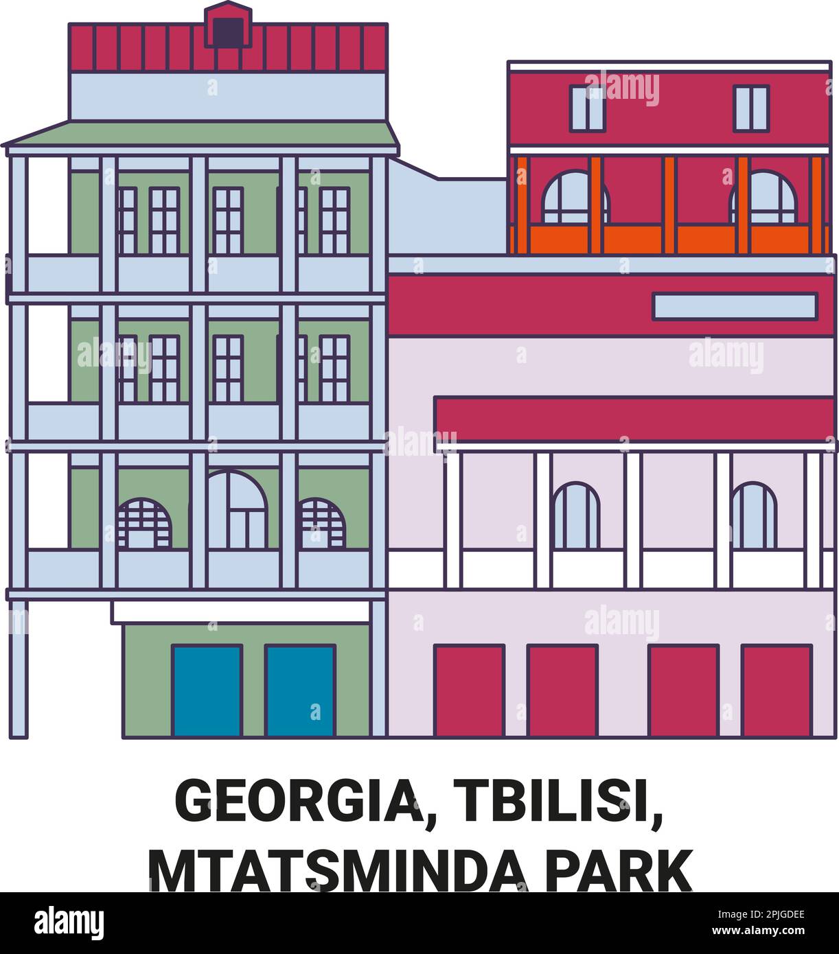 Georgia, Tbilisi, Mtatsminda Park travel landmark vector illustration ...
