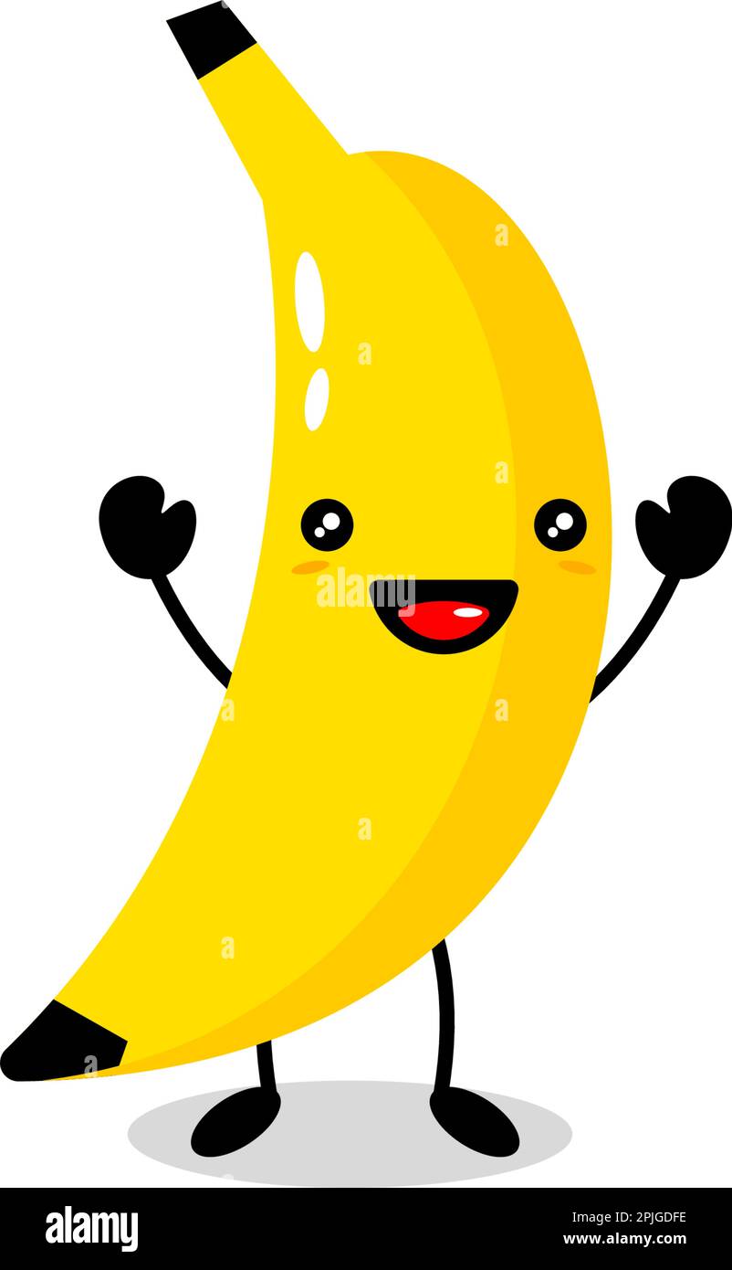 Funny happy cute happy smiling banana, Vector flat cartoon kawaii character illustration icon ...