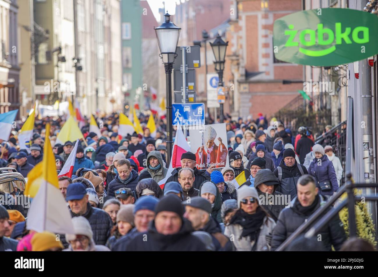 Gdansk, Poland April, 2nd. 2023 Several hundred people with portraits ...