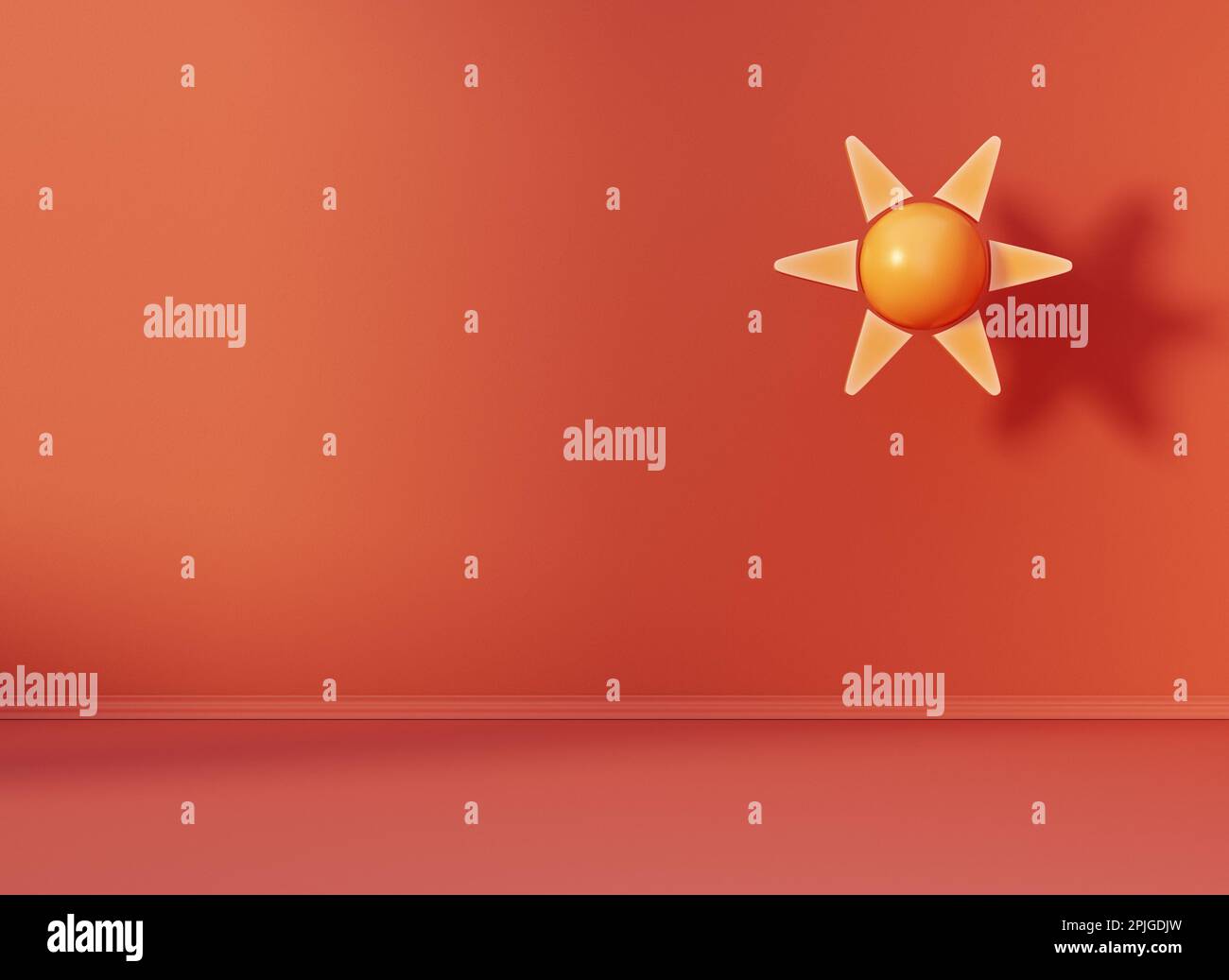 Minimalism empty interior scene with cartoon styled abstract sun. 3d ...