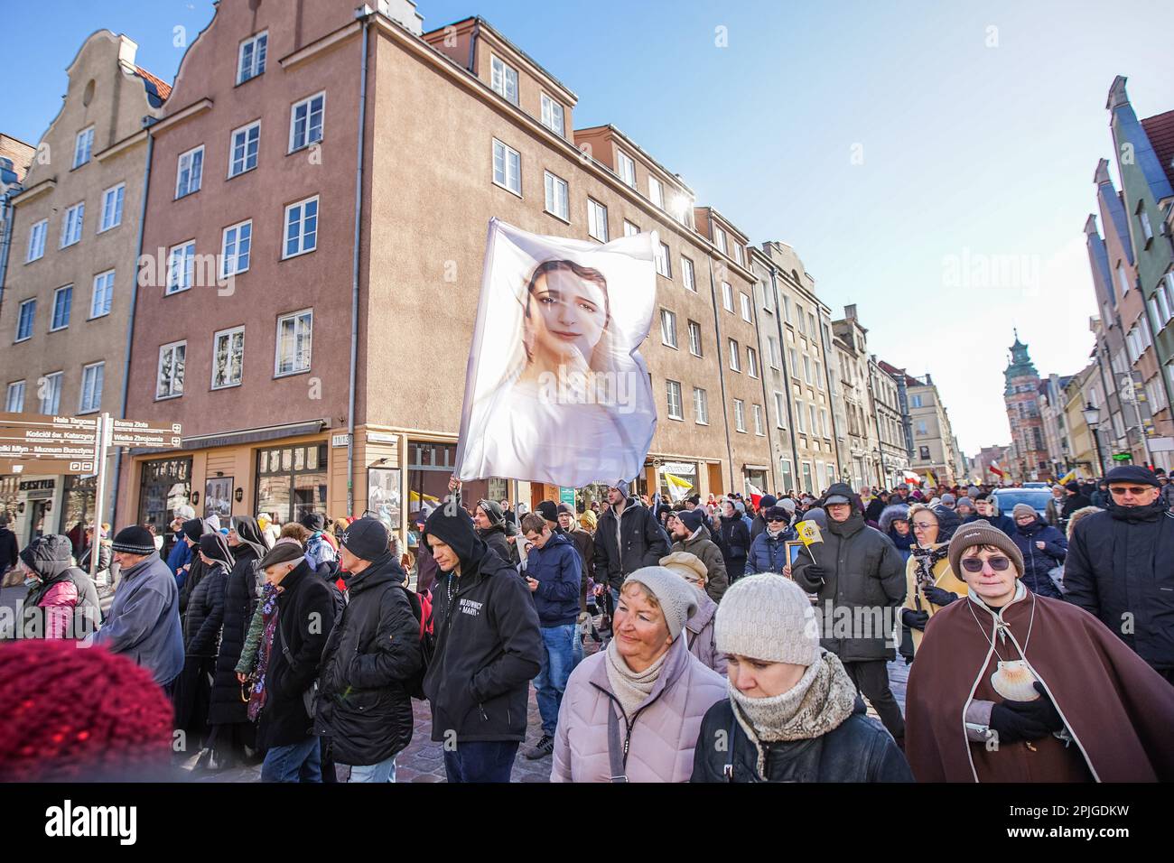 Gdansk, Poland April, 2nd. 2023 Several hundred people with portraits ...