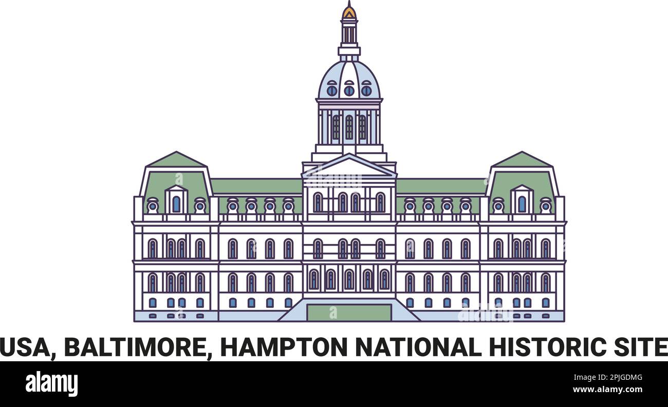 Usa, Baltimore, Hampton National Historic Site, travel landmark vector ...