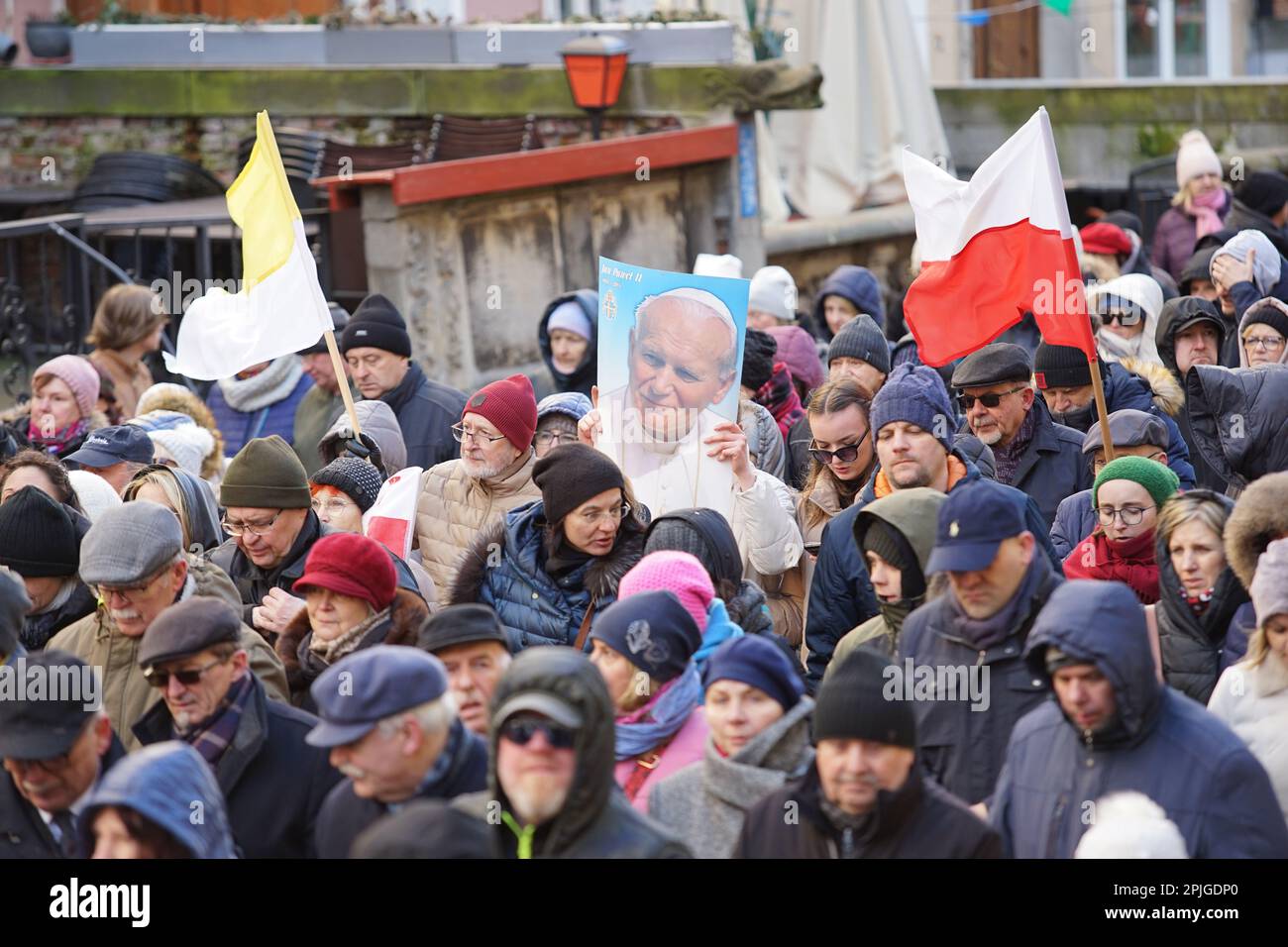 Gdansk, Poland April, 2nd. 2023 Several hundred people with portraits ...