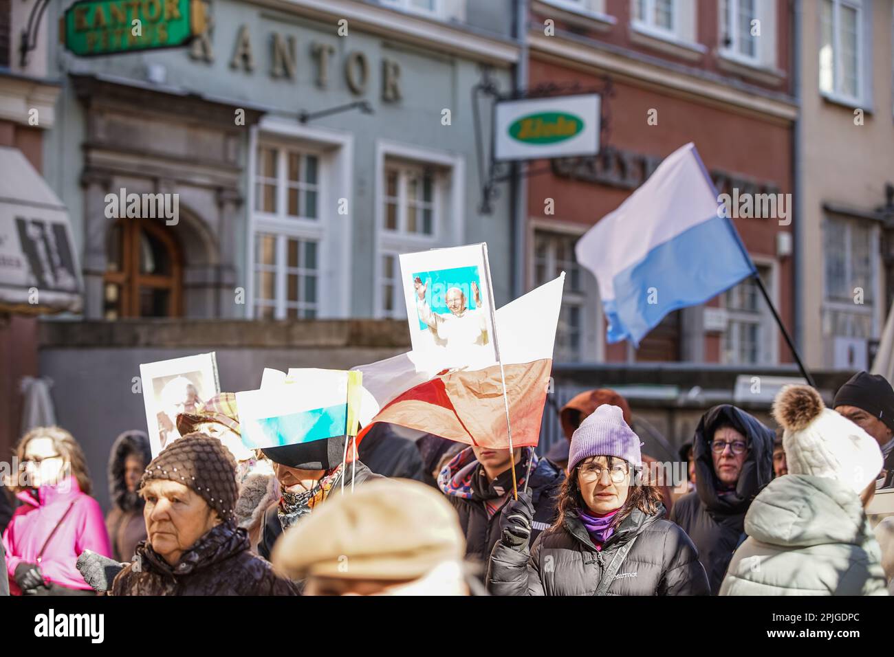 Gdansk, Poland April, 2nd. 2023 Several hundred people with portraits ...