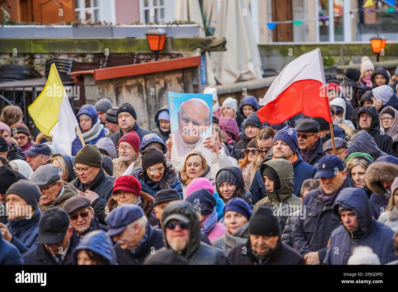 Gdansk, Poland April, 2nd. 2023 Several hundred people with portraits ...
