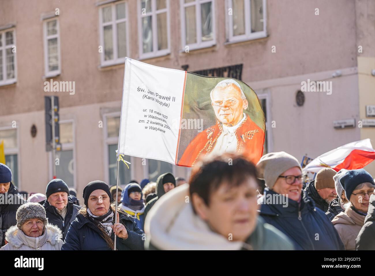 Gdansk, Poland April, 2nd. 2023 Several hundred people with portraits ...