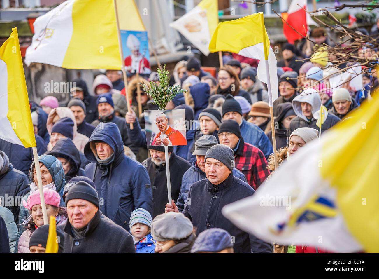 Gdansk, Poland April, 2nd. 2023 Several hundred people with portraits ...