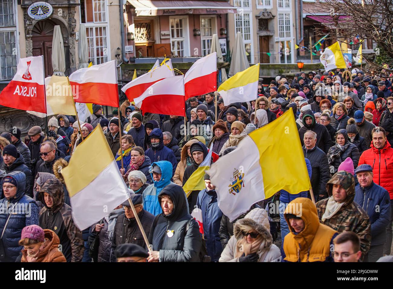 Gdansk, Poland April, 2nd. 2023 Several hundred people with portraits ...