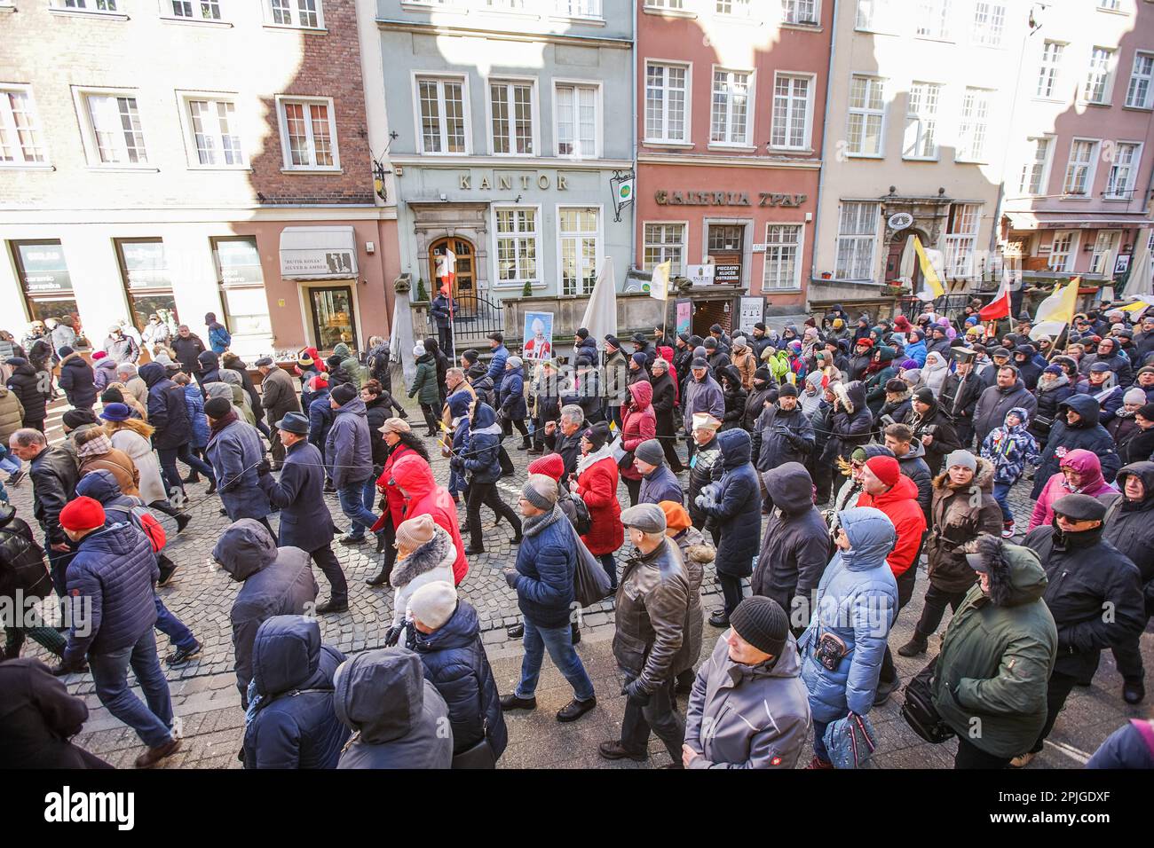 Gdansk, Poland April, 2nd. 2023 Several hundred people with portraits ...