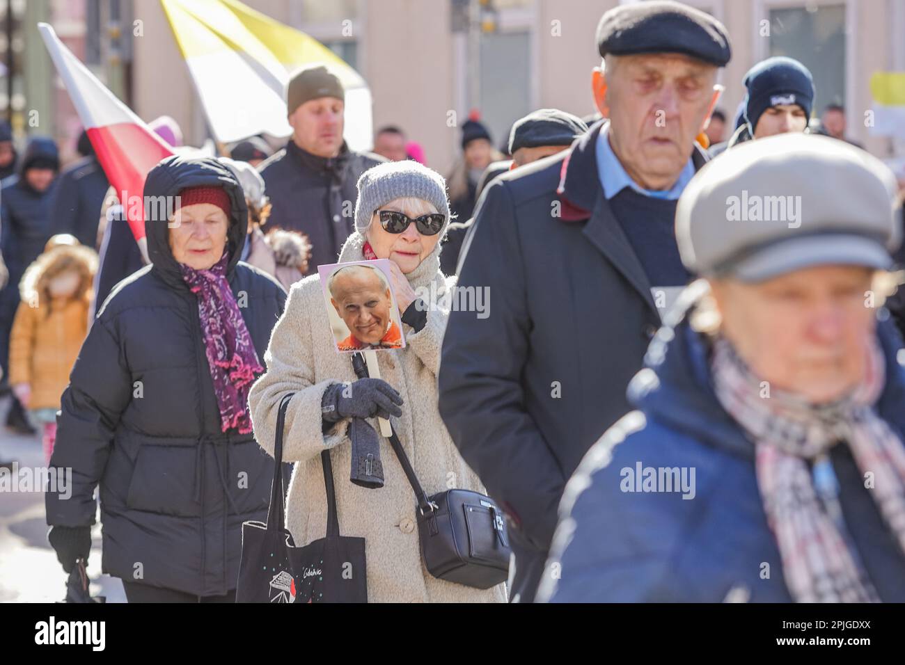 Gdansk, Poland April, 2nd. 2023 Several hundred people with portraits ...