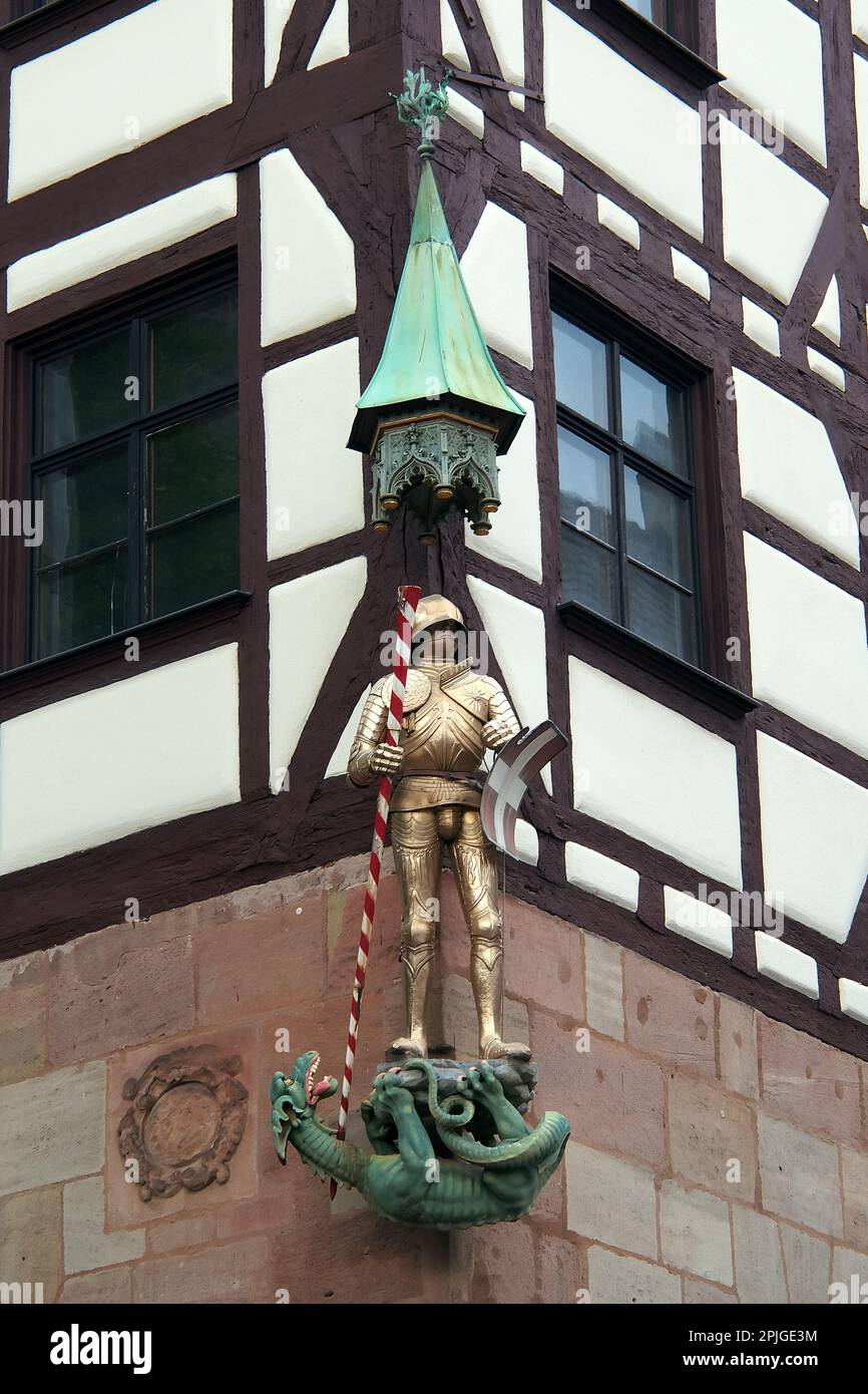 Statue of Saint George, Nuremberg, Nürnberg, Bavaria, Bayern, Germany ...