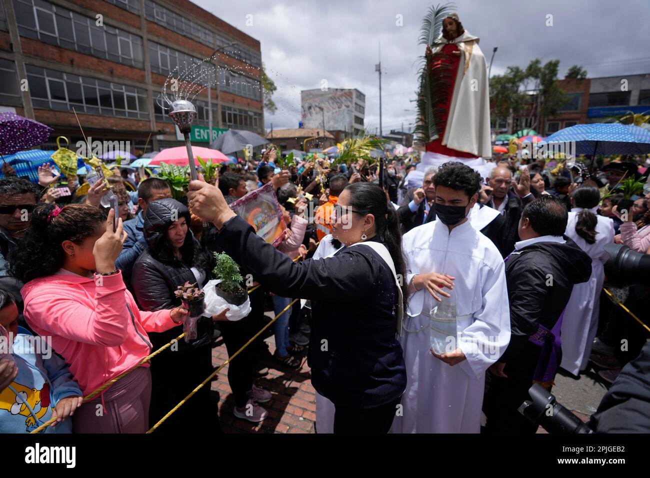 Faithful hold palm fronds to be blessed during an outdoor Palm Sunday ...