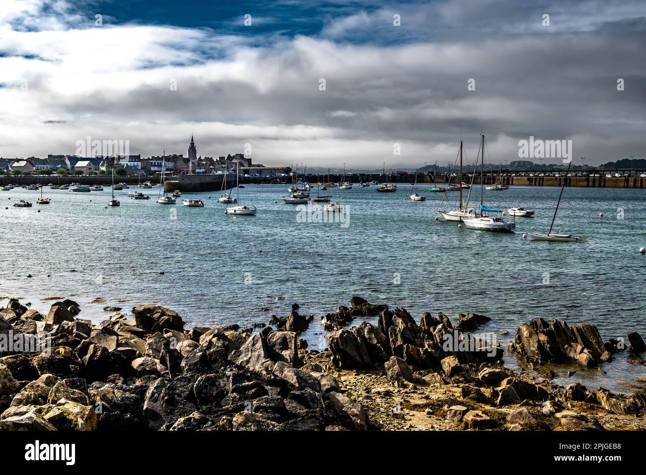 Harbor At City Of Roscoff At The Finistere Atlantic Coast In Brittany ...