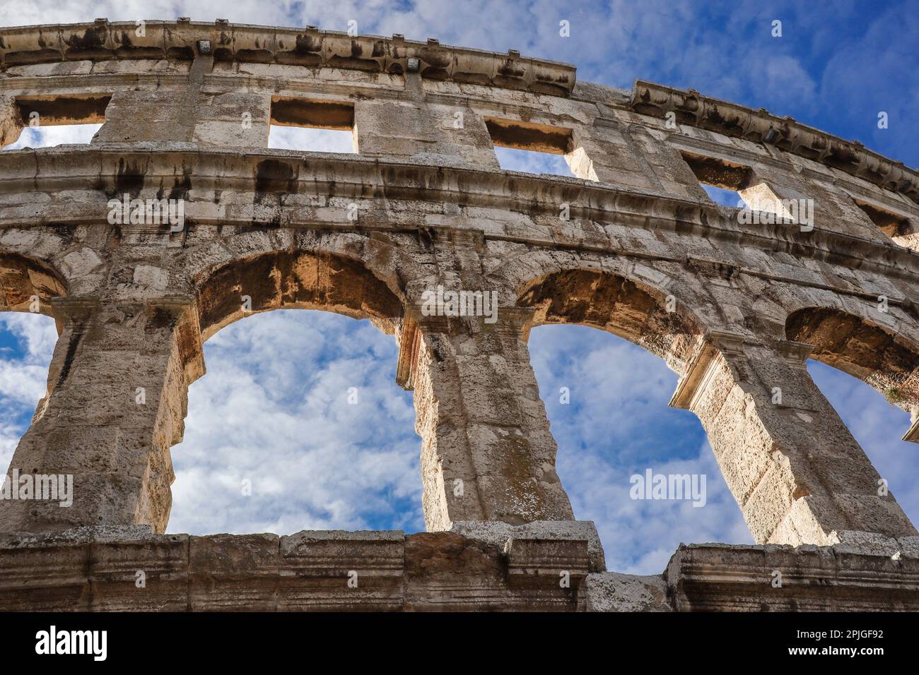 Below View of Pula Arena in Croatia. Look Up at Croatian Landmark with ...
