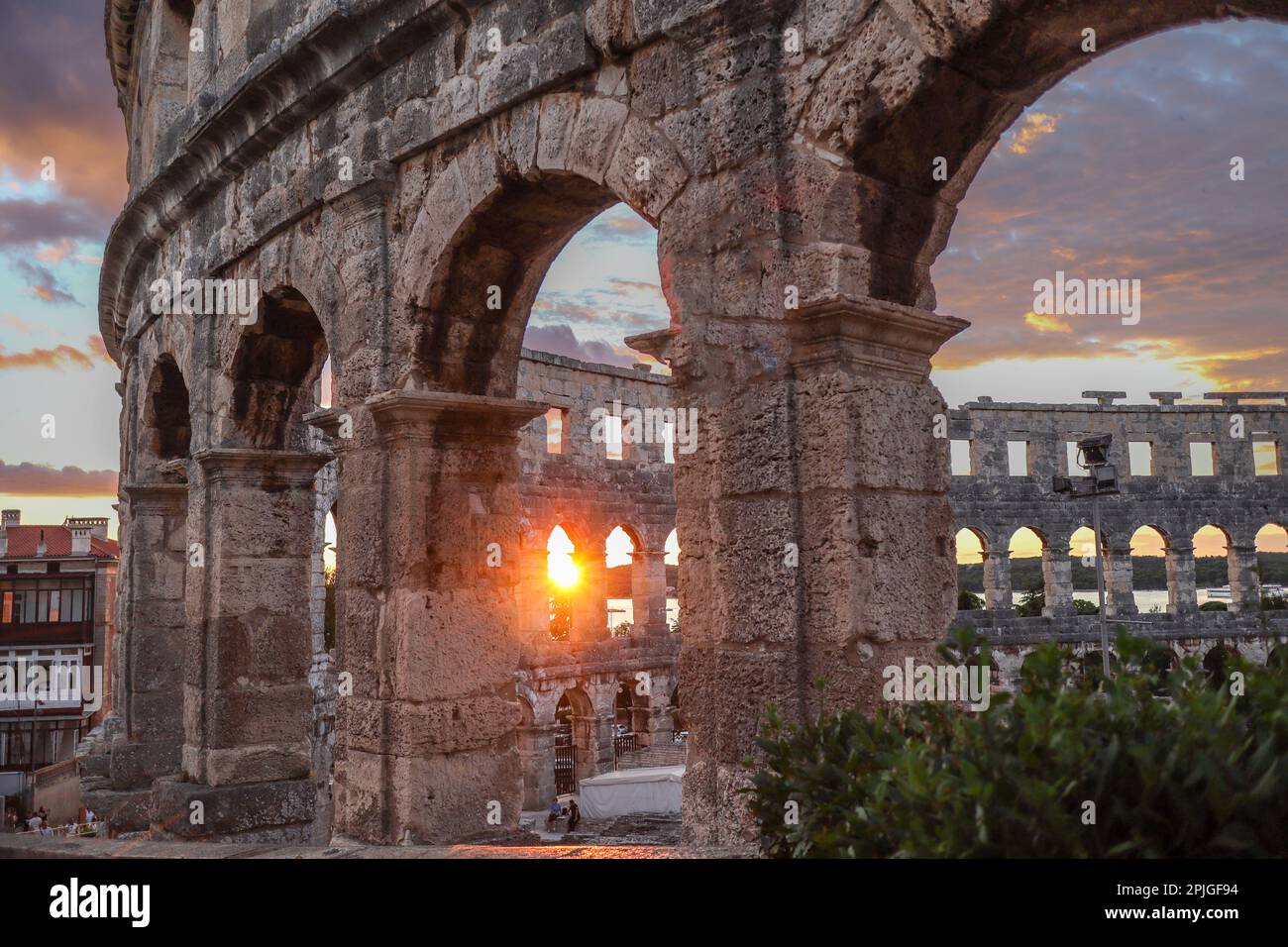 Roman Amphitheater during Beautiful Evening in Croatia. Pula Arena with ...