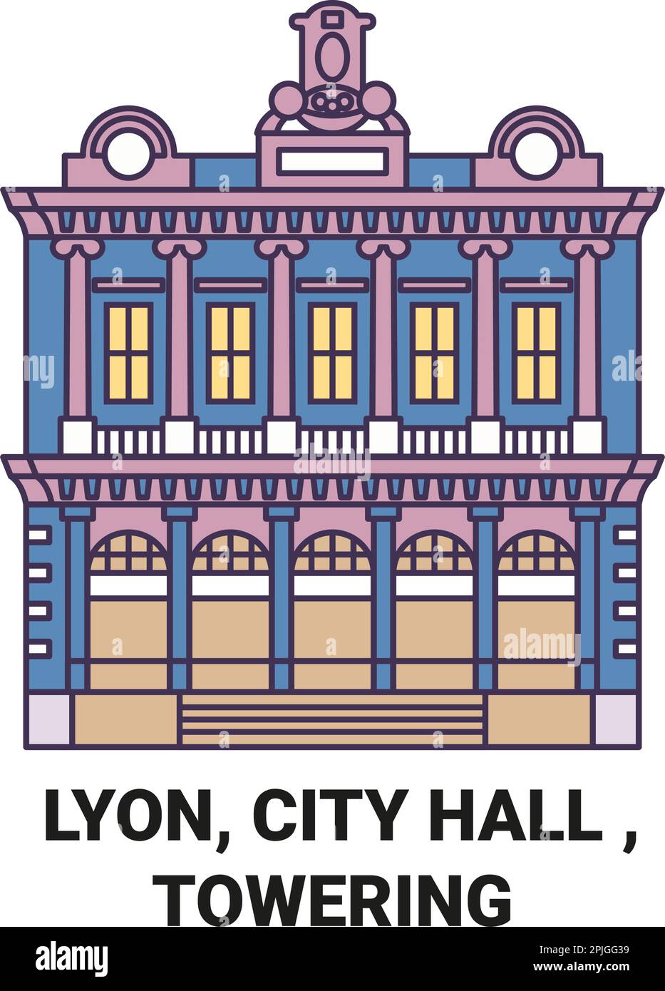 France, Lyon, City Hall , Towering travel landmark vector illustration ...