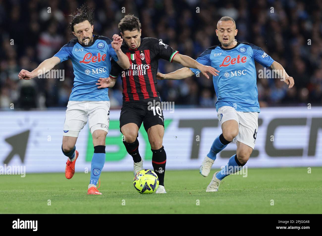 Naples, Italy. 02nd Apr, 2023. Mario Rui of SSC Napoli and Brahim Diaz ...